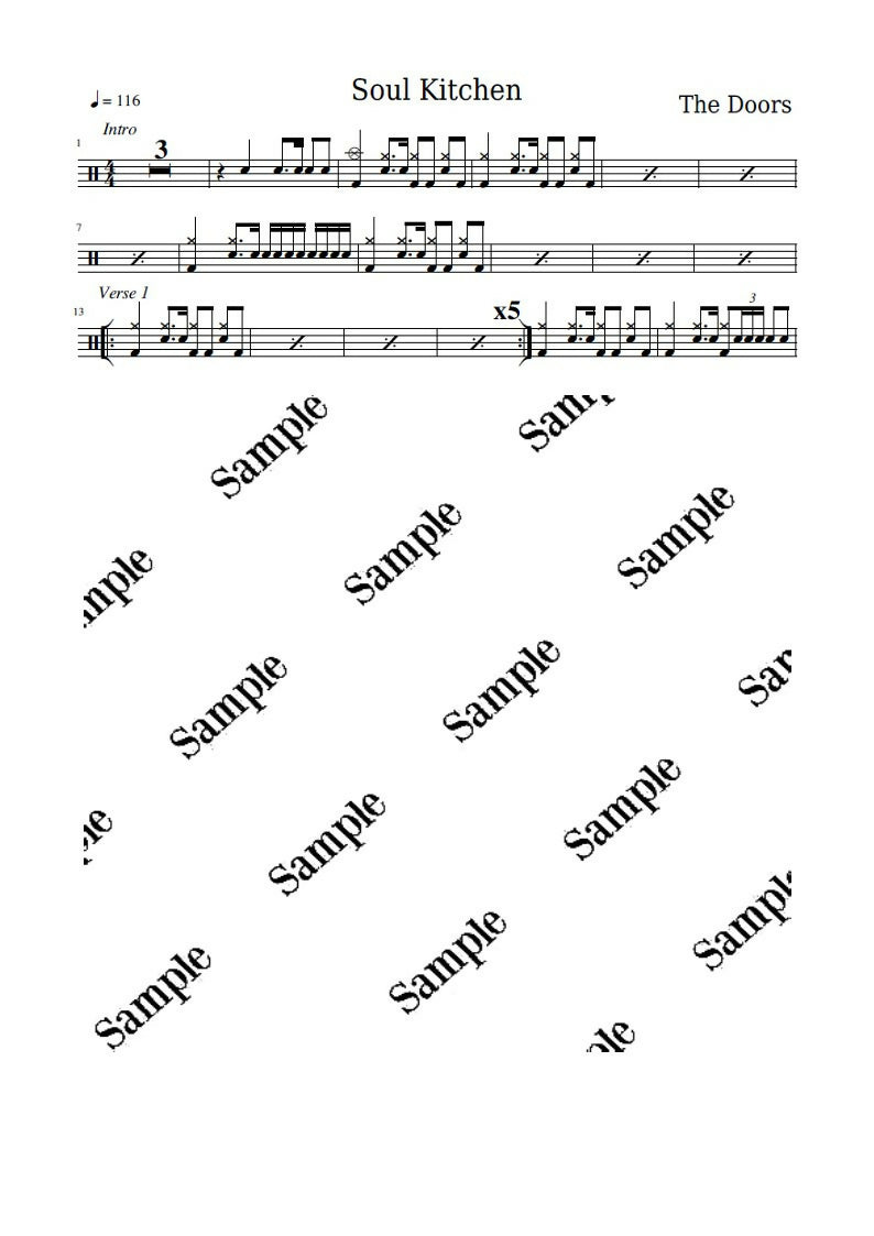 Soul Kitchen - The Doors - Drum Sheet Music - KiwiDrums – DrumSetSheetMusic