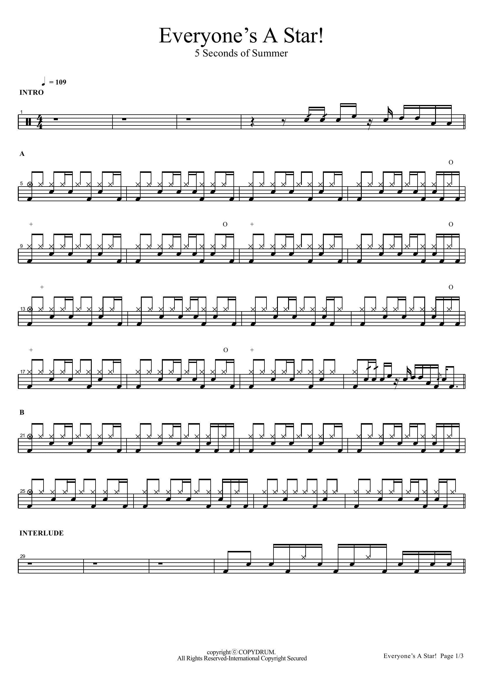 Everyone's a Star! - 5 Seconds of Summer - Drum Sheet Music - COPYDRUM ...
