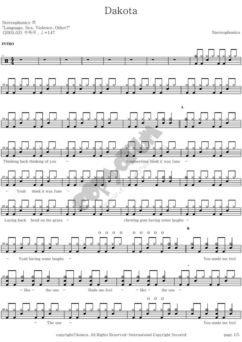 Dakota - Stereophonics - Drum Sheet Music - COPYDRUM – DrumSetSheetMusic