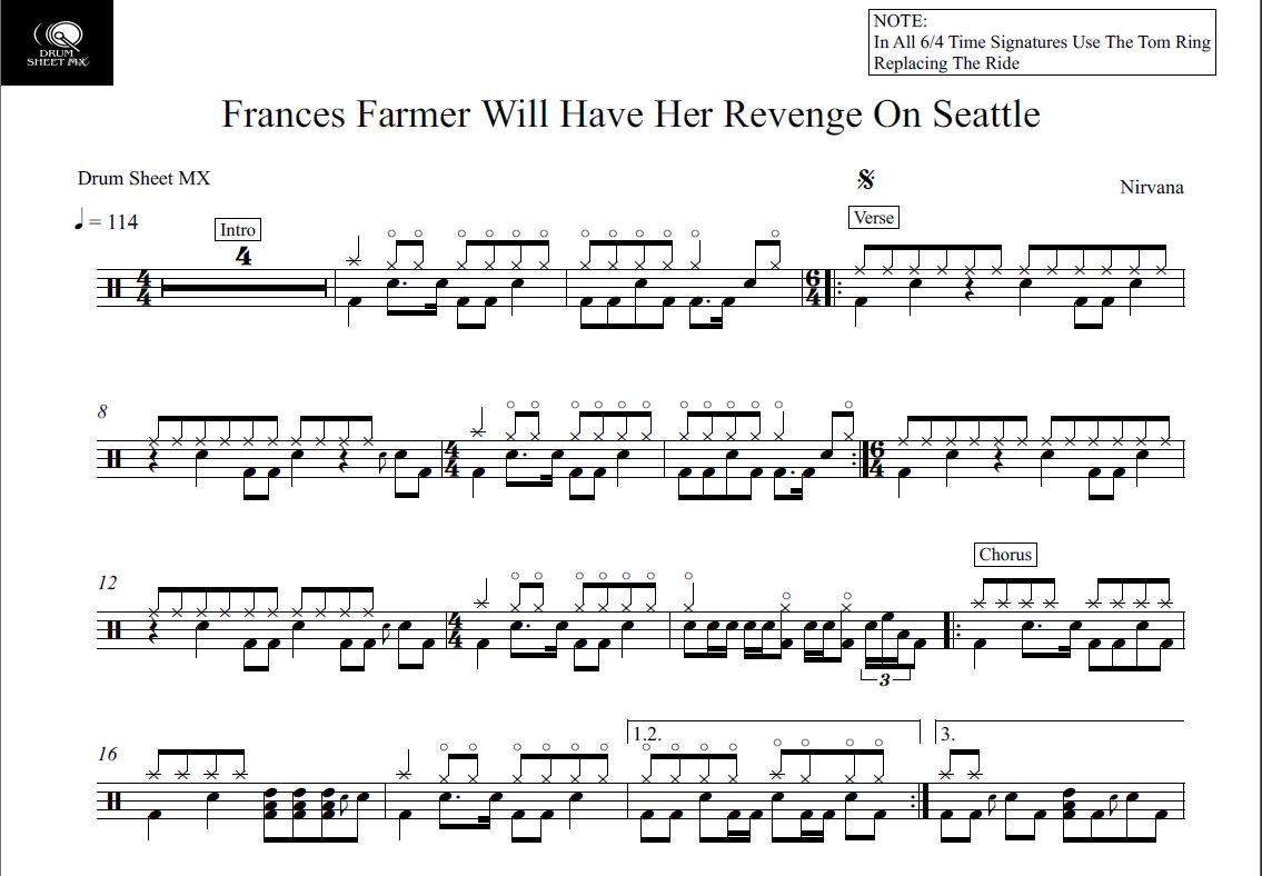 Frances Farmer Will Have Her Revenge on Seattle - Nirvana - Drum Sheet ...