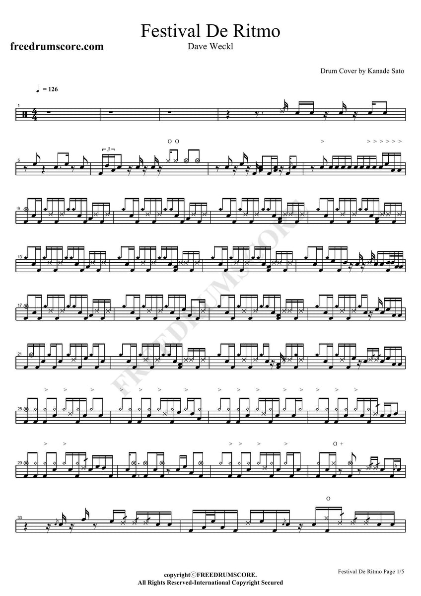 Festival De Ritmo (Kanade Sato Drum Cover) - Dave Weckl - Drum Sheet ...