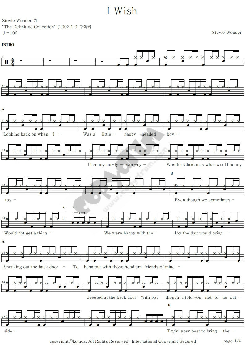 I Wish - Stevie Wonder - Drum Sheet Music - COPYDRUM – DrumSetSheetMusic