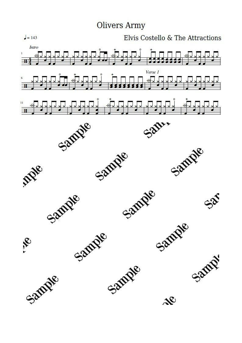 Oliver's Army - Elvis Costello - Drum Sheet Music - KiwiDrums ...