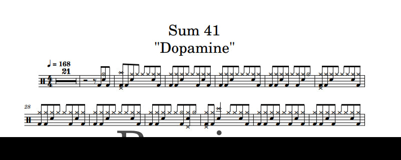 Dopamine - Sum 41 - Drum Sheet Music - DrumonDrummer – DrumSetSheetMusic