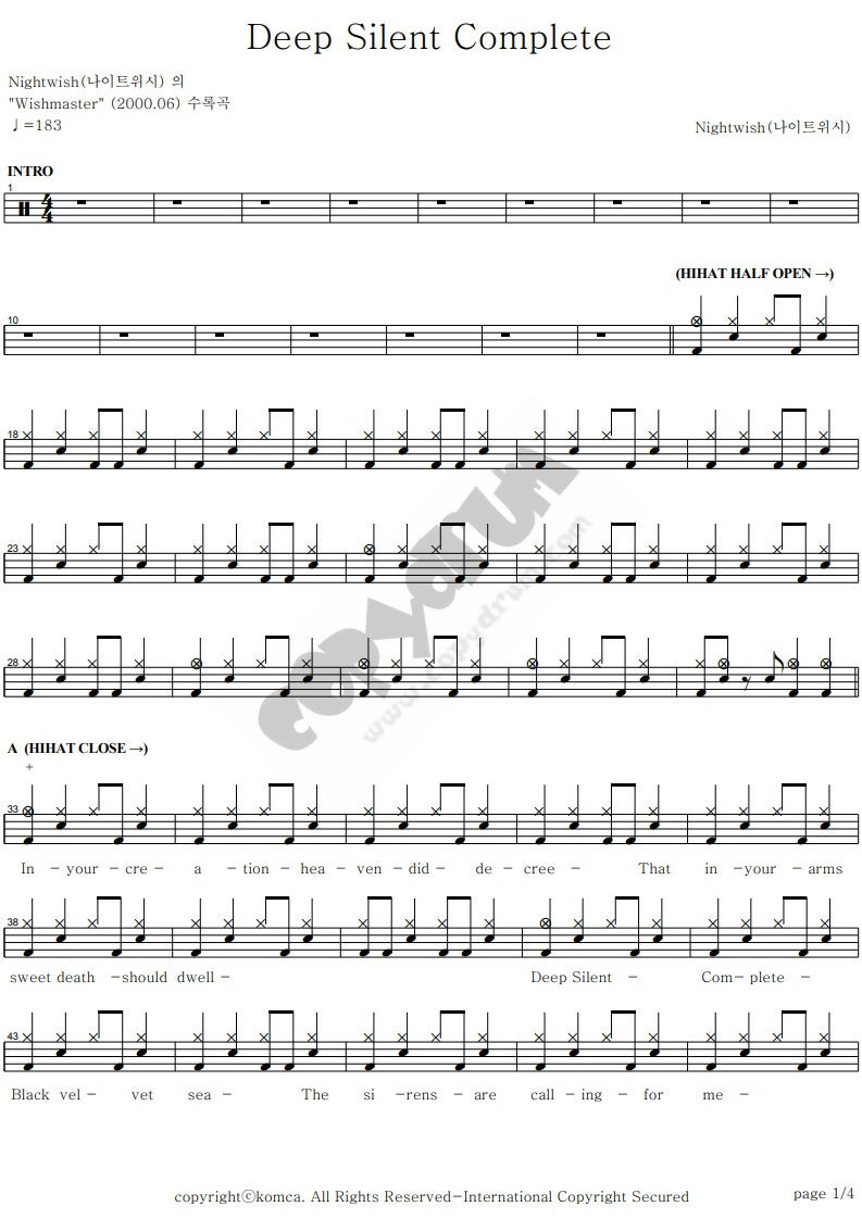 Deep Silent Complete - Nightwish - Drum Sheet Music - COPYDRUM – DrumSetSheetMusic