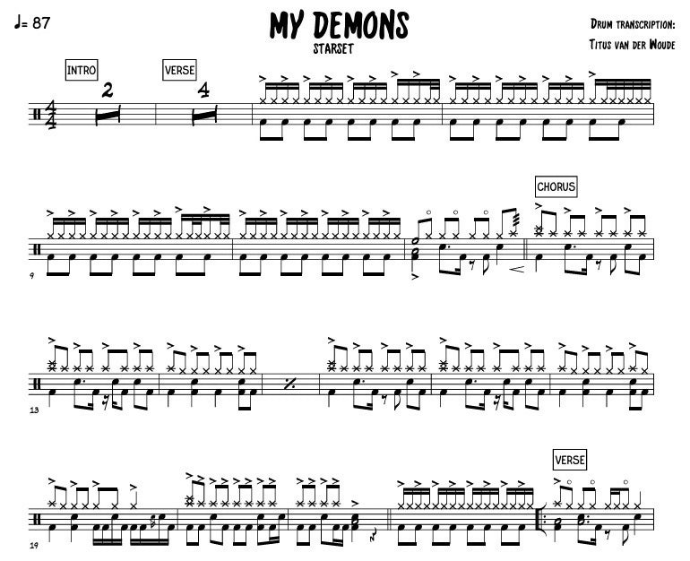 My Demons - Starset - Full Drum Transcription / Drum Sheet Music - Tit ...