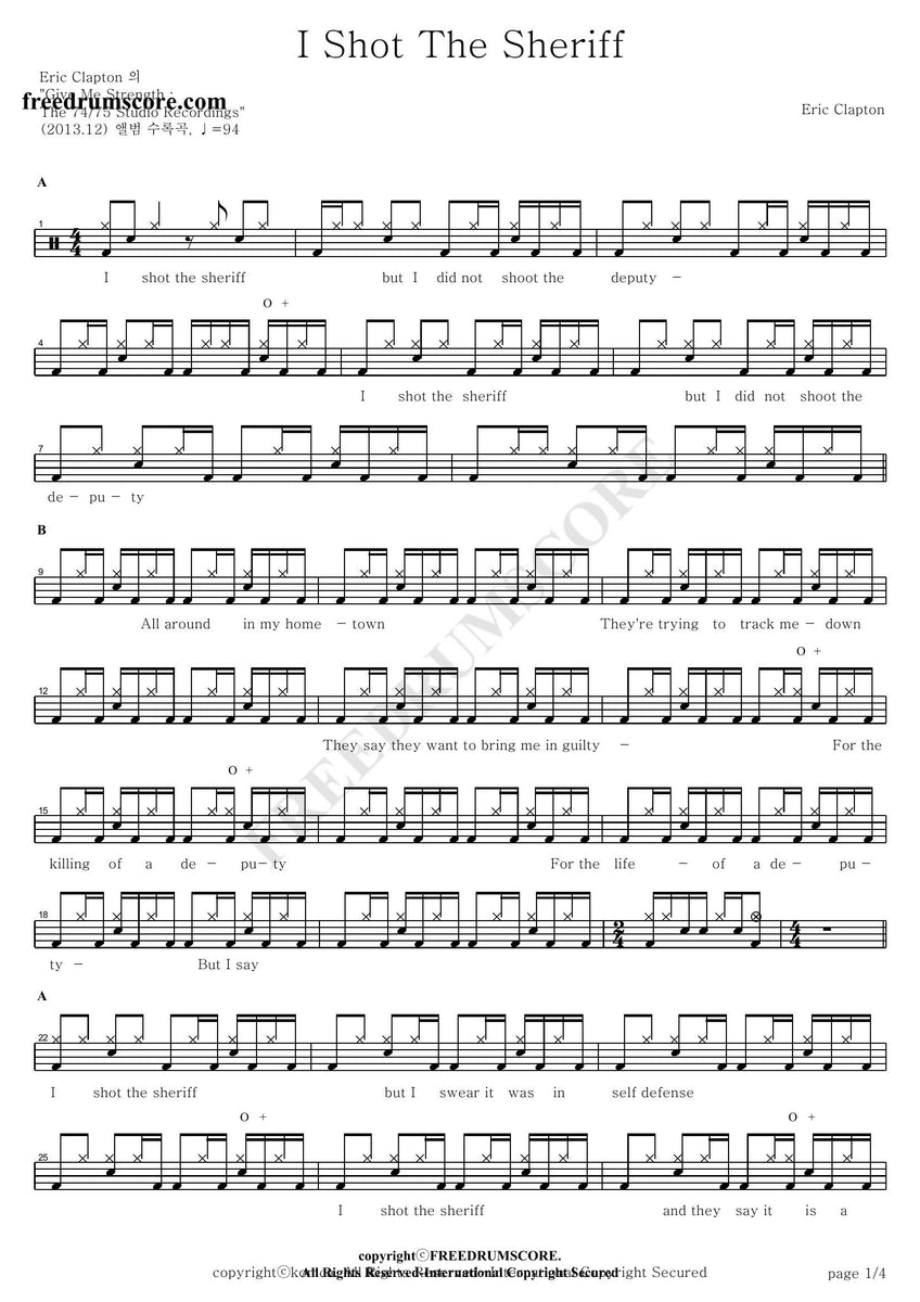 I Shot the Sheriff - Eric Clapton - Drum Sheet Music - COPYDRUM ...