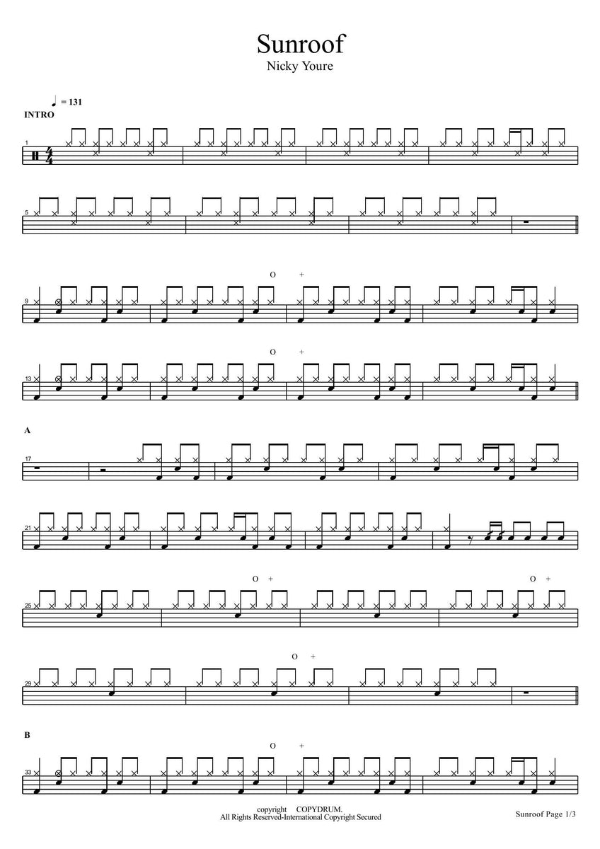 Sunroof - Nicky Youre - Full Drum Transcription / Drum Sheet Music - C ...