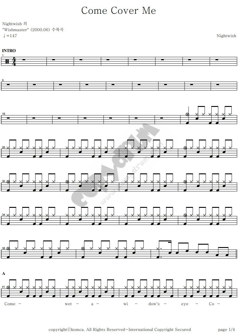 Come Cover Me - Nightwish - Drum Sheet Music - COPYDRUM – DrumSetSheetMusic