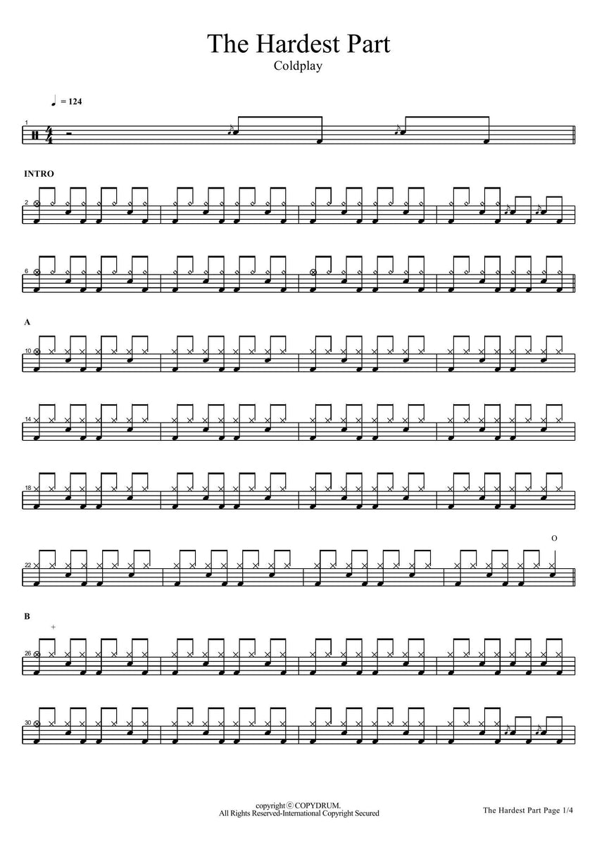 The Hardest Part - Coldplay - Full Drum Transcription / Drum Sheet Mus ...