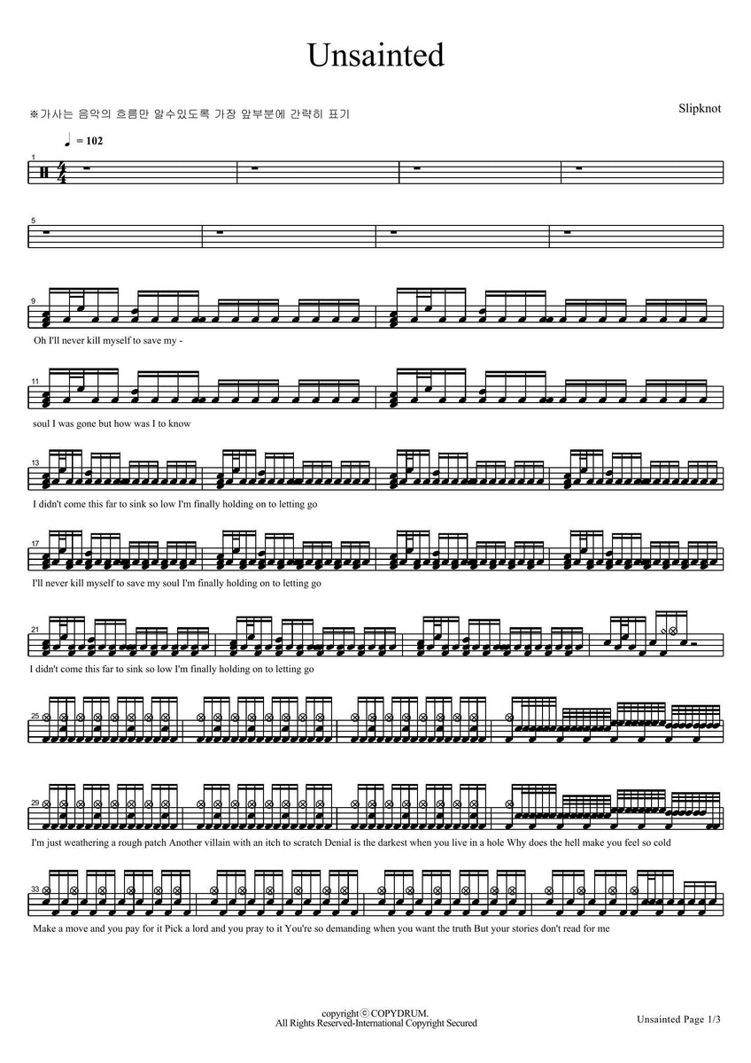 Unsainted - Slipknot - Drum Sheet Music - COPYDRUM – DrumSetSheetMusic