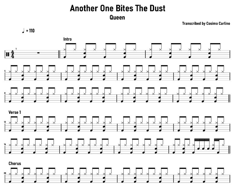 Another One Bites the Dust - Queen - Drum Sheet Music - Cosimo Carlino ...