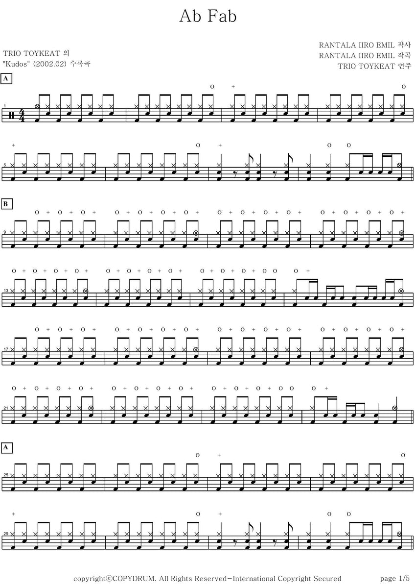 Ab Fab - Trio Töykeät - Drum Sheet Music - COPYDRUM – DrumSetSheetMusic