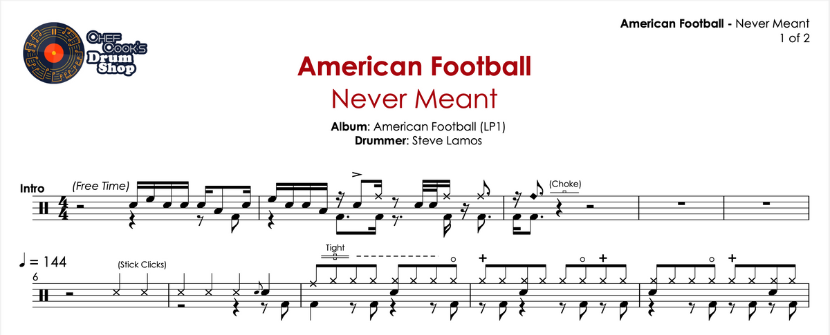 Never Meant - American Football - Drum Sheet Music - Chef Cook ...