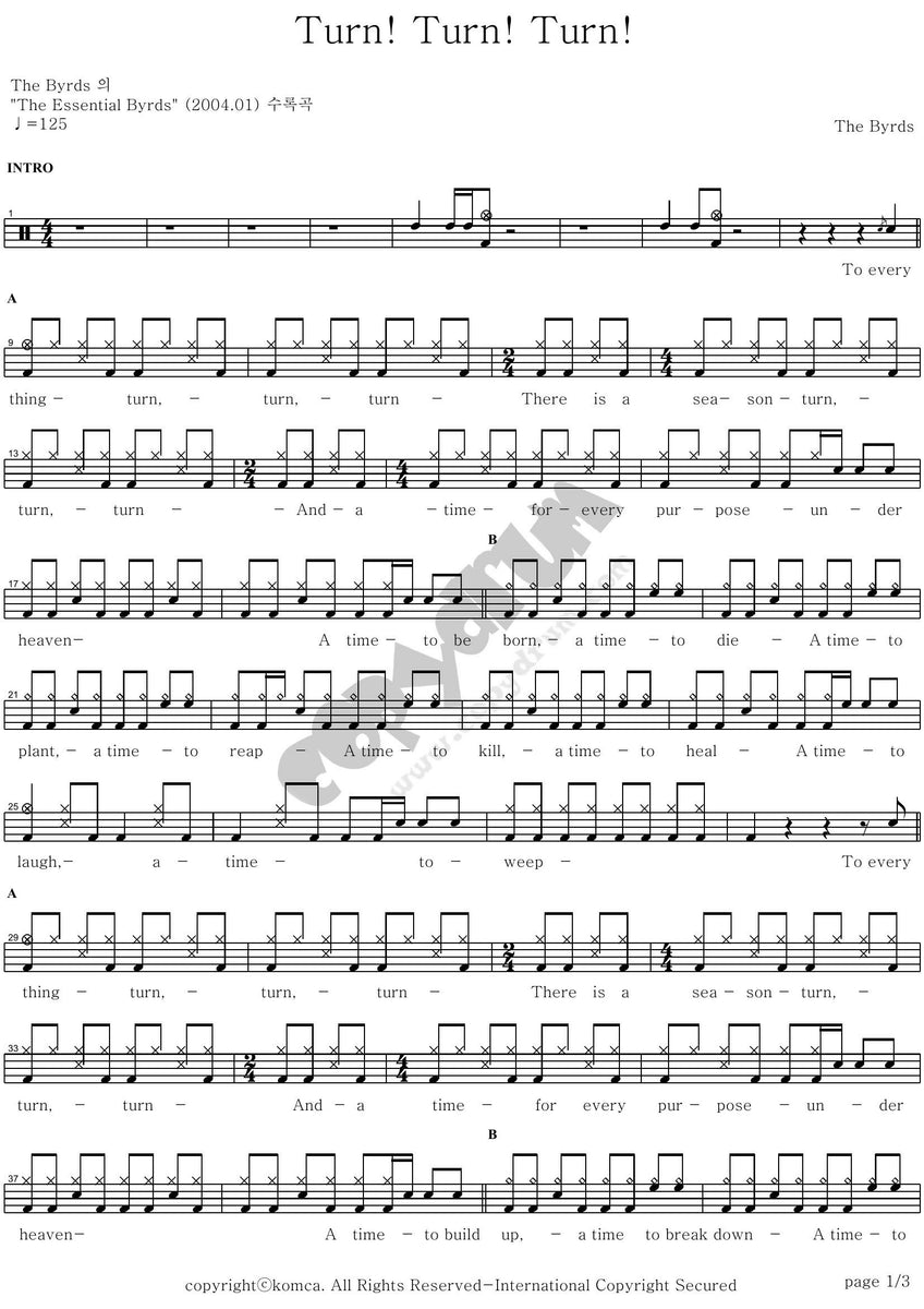 Turn! Turn! Turn! - The Byrds - Drum Sheet Music - COPYDRUM ...