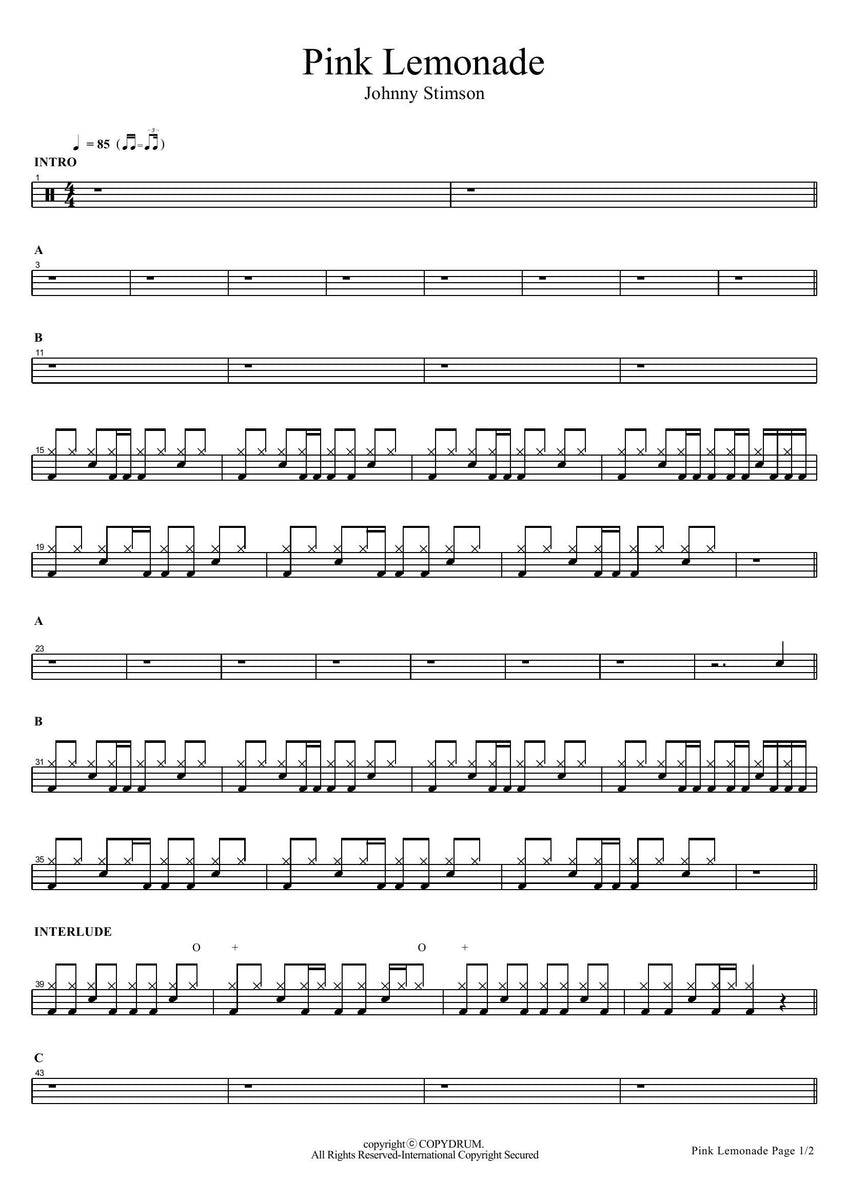 Pink Lemonade - Johnny Stimson - Full Drum Transcription / Drum Sheet ...