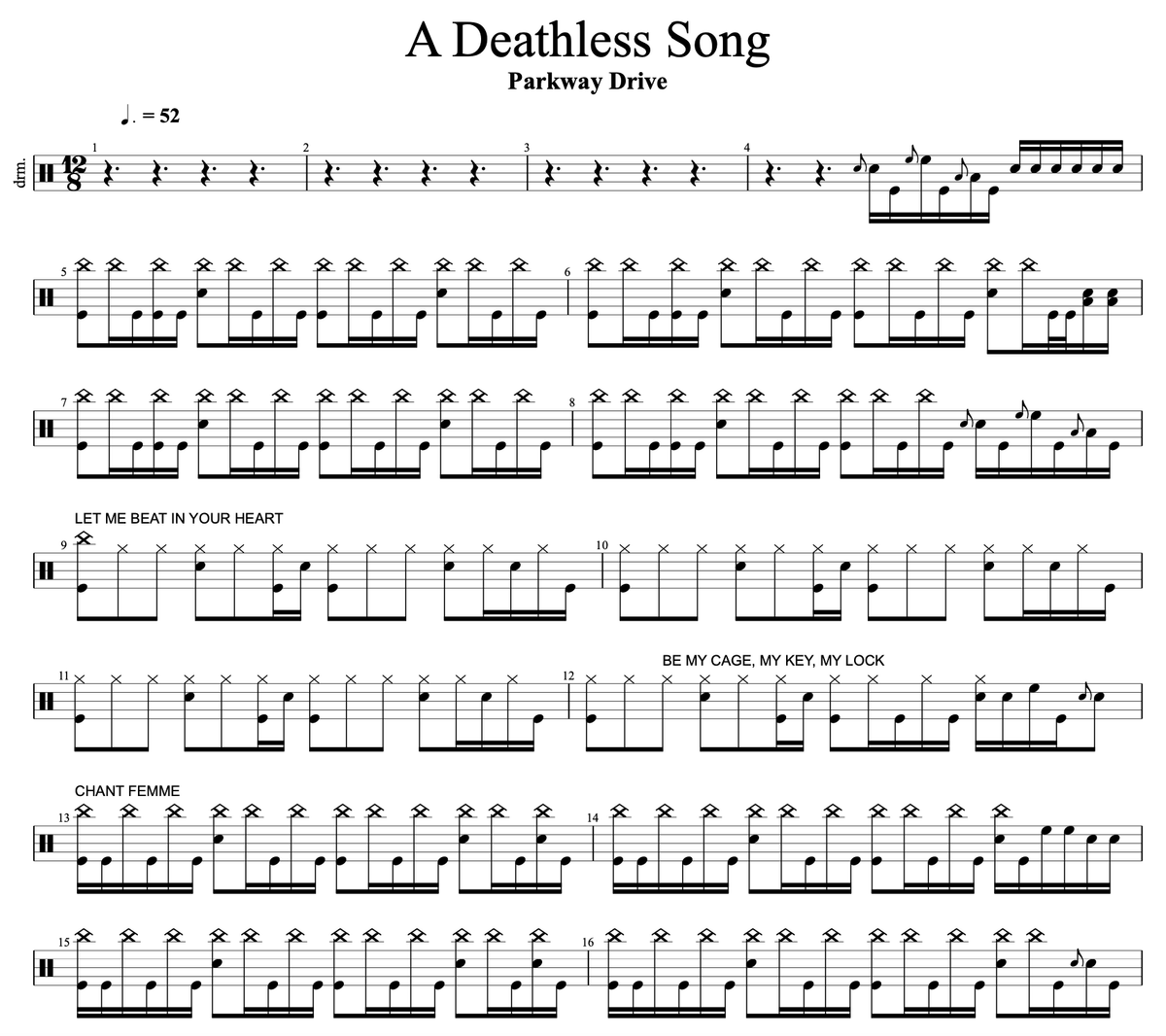A Deathless Song - Parkway Drive - Drum Sheet Music - Cyril Mayer ...