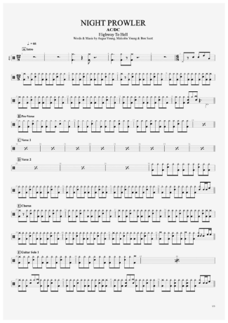 Night Prowler - AC/DC - Drum Sheet Music - AriaMus.com – DrumSetSheetMusic