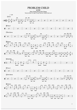 Problem Child - AC/DC - Drum Sheet Music - AriaMus.com – DrumSetSheetMusic