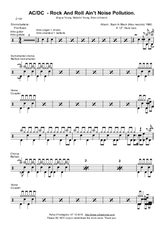 Rock and Roll Ain't Noise Pollution - AC/DC - Drum Sheet Music ...