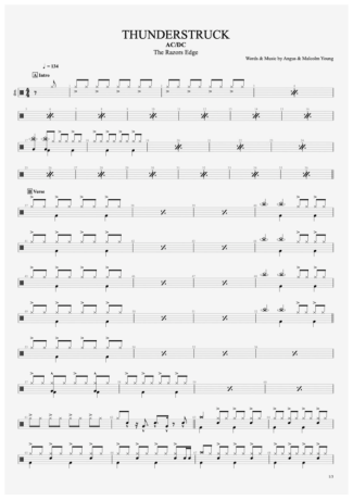 Thunderstruck - AC/DC - Drum Sheet Music - AriaMus.com – DrumSetSheetMusic