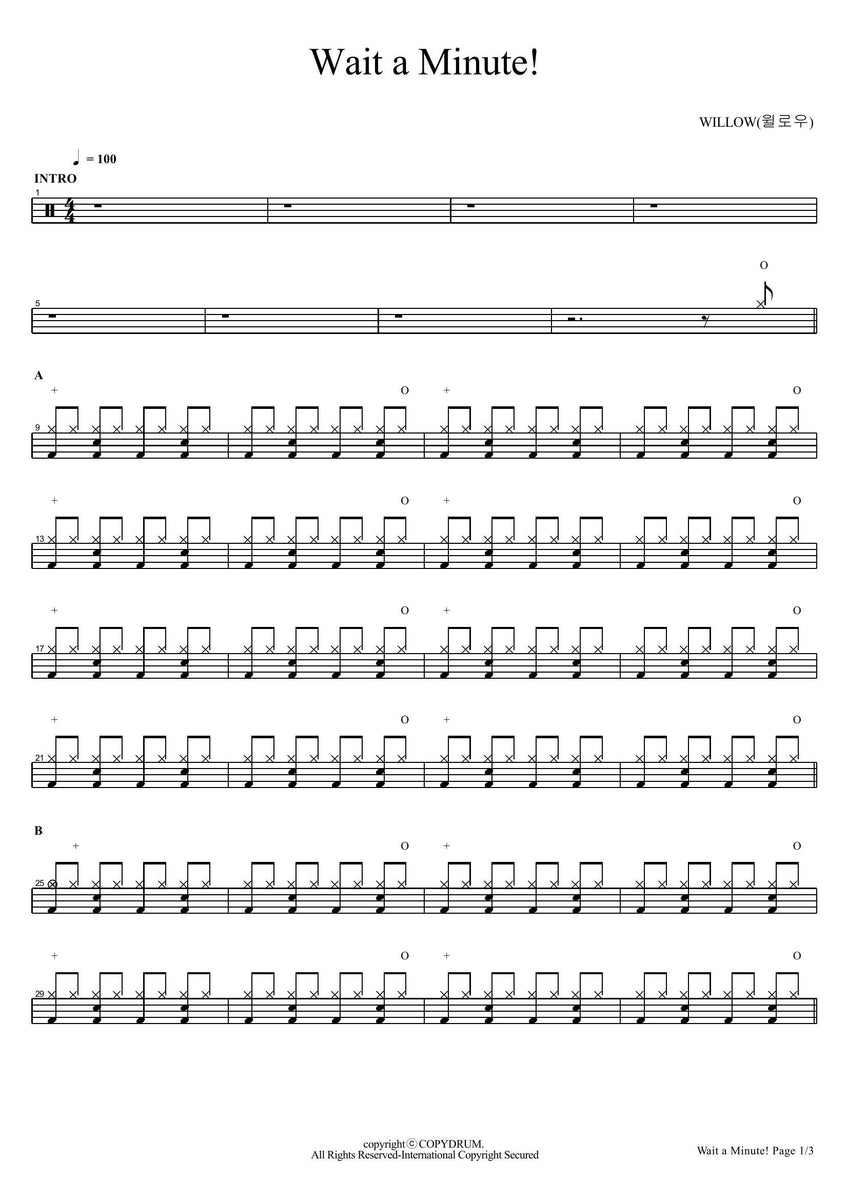 Wait a Minute! - Willow Smith - Drum Sheet Music - COPYDRUM ...