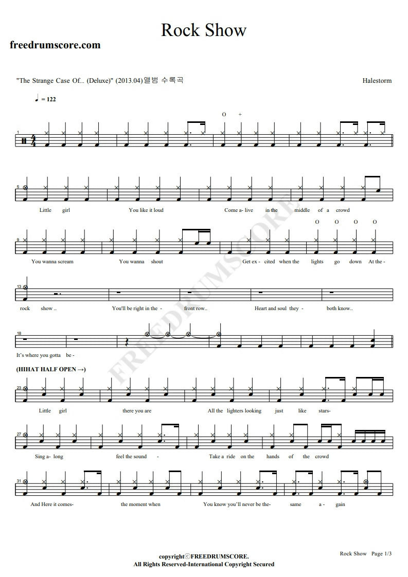 Rock Show - Halestorm - Drum Sheet Music - COPYDRUM – DrumSetSheetMusic