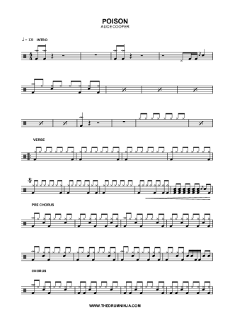 Poison - Alice Cooper - Drum Sheet Music - AriaMus.com – DrumSetSheetMusic