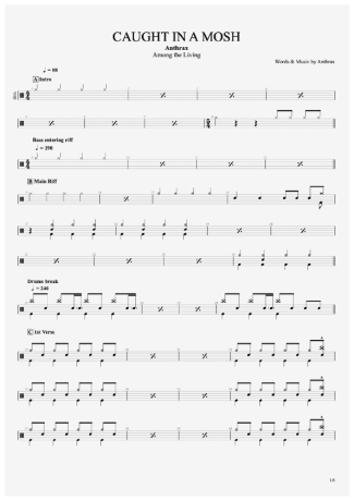 Caught in a Mosh - Anthrax - Drum Sheet Music - AriaMus.com ...