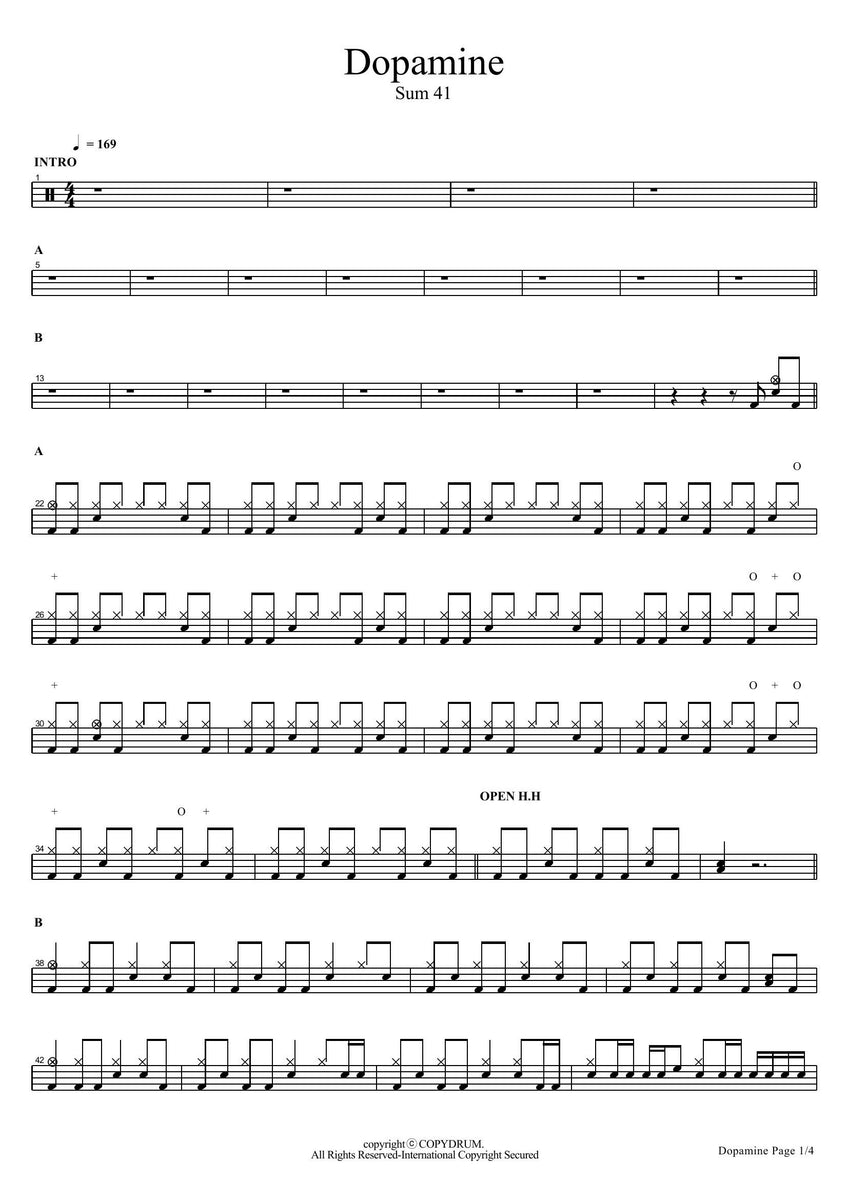Dopamine - Sum 41 - Full Drum Transcription / Drum Sheet Music - COPYD ...