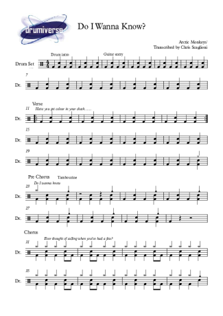 Do I Wanna Know? - Arctic Monkeys - Drum Sheet Music - AriaMus.com ...