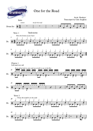 One for the Road - Arctic Monkeys - Drum Sheet Music - AriaMus.com ...