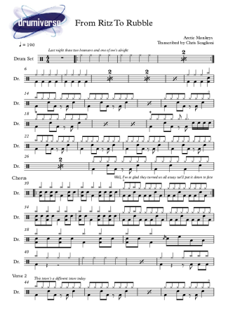 From the Ritz to the Rubble - Arctic Monkeys - Drum Sheet Music ...