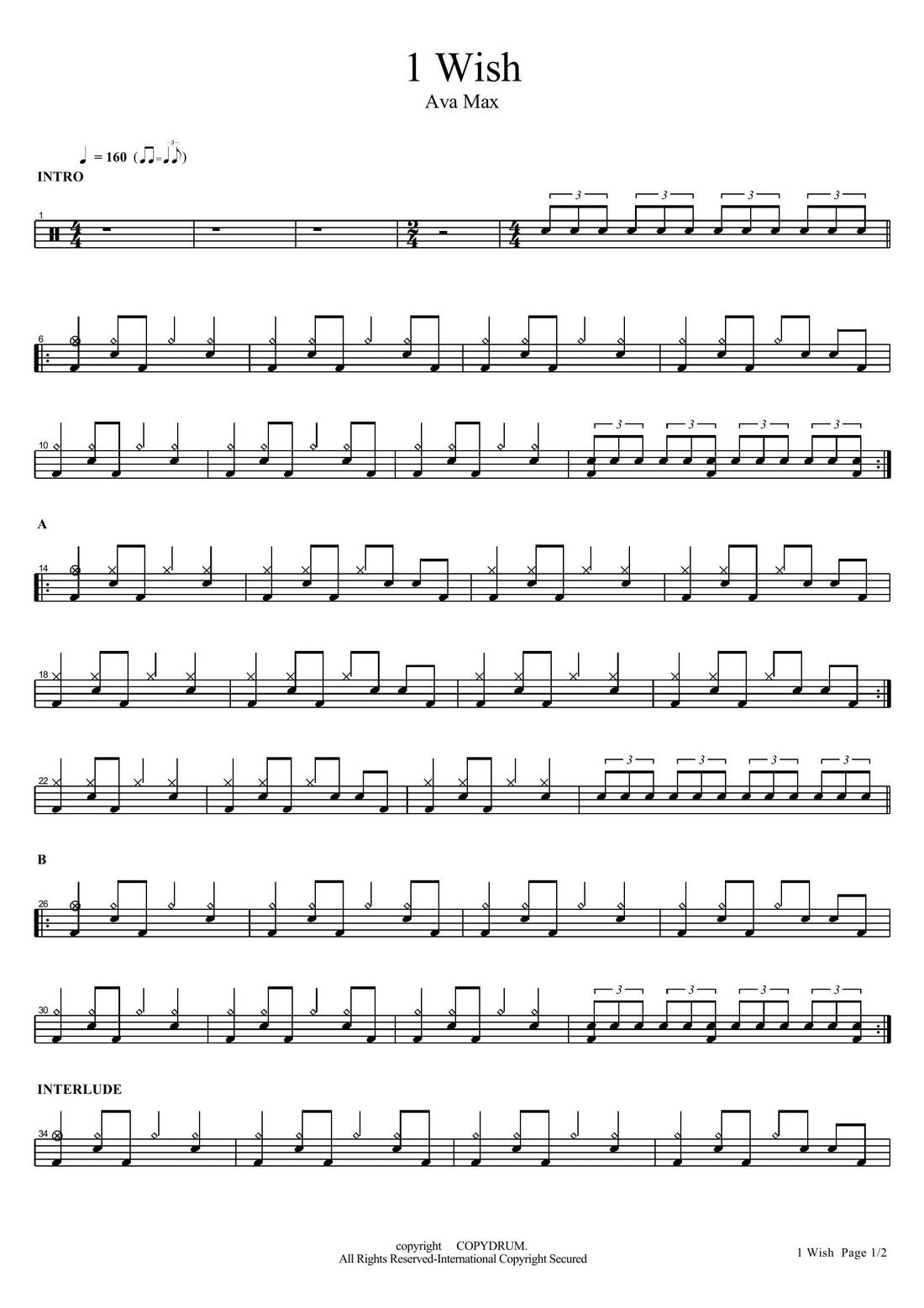1 Wish - Ava Max - Drum Sheet Music - COPYDRUM – DrumSetSheetMusic
