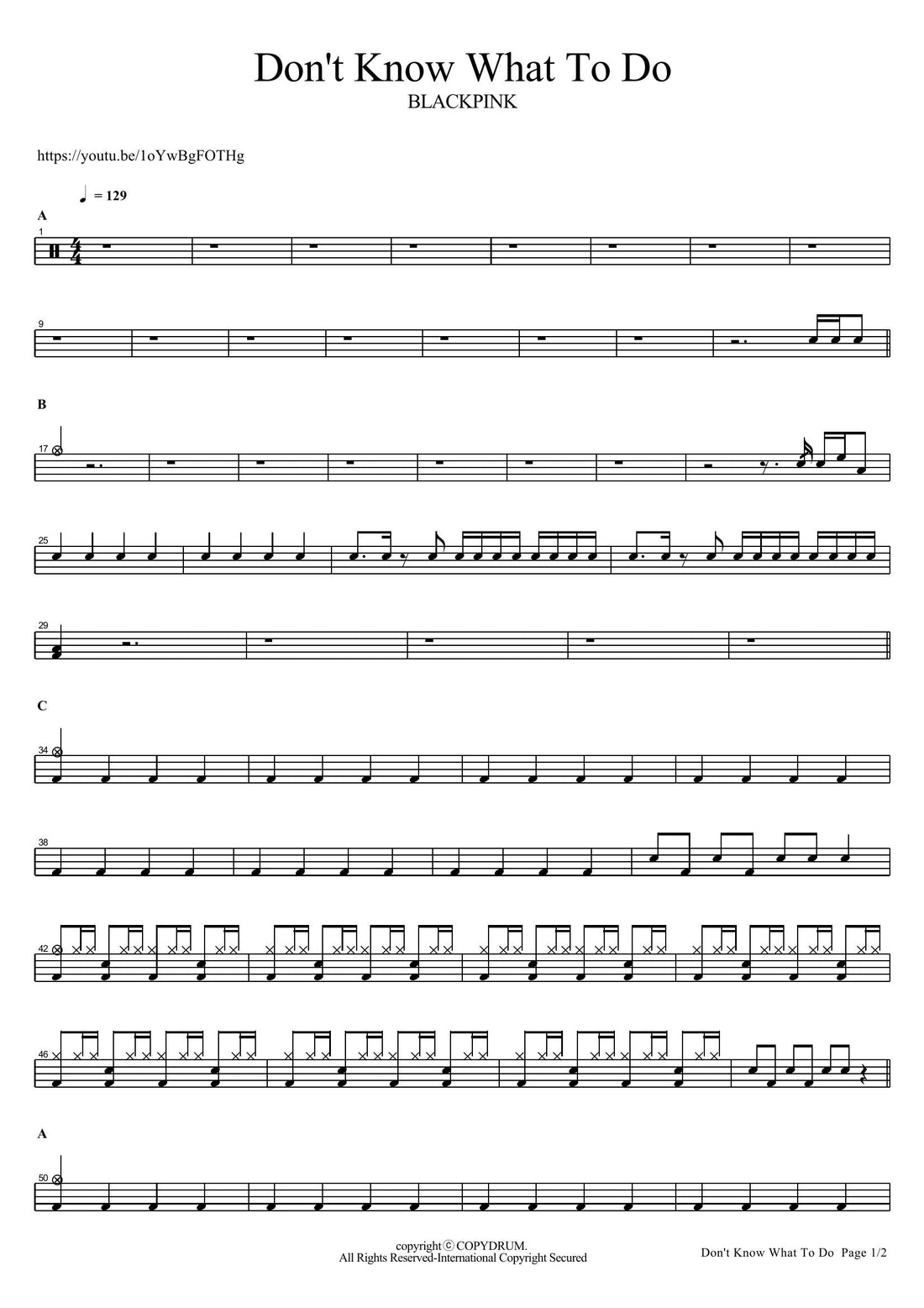 Don't Know What to Do - Blackpink (블랙핑크) - Drum Sheet Music - COPYDRUM ...