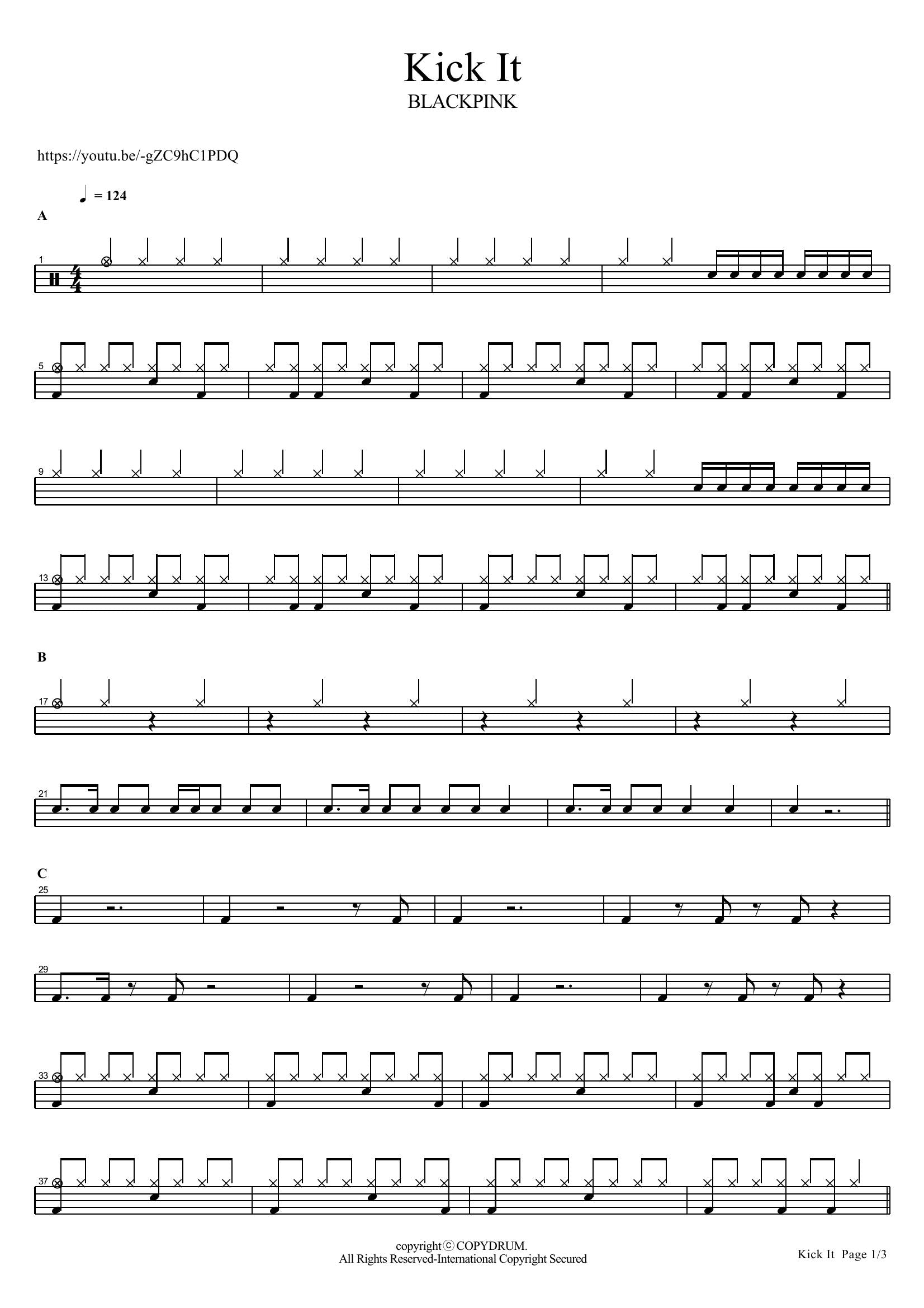Kick It - Blackpink (블랙핑크) - Drum Sheet Music - COPYDRUM ...