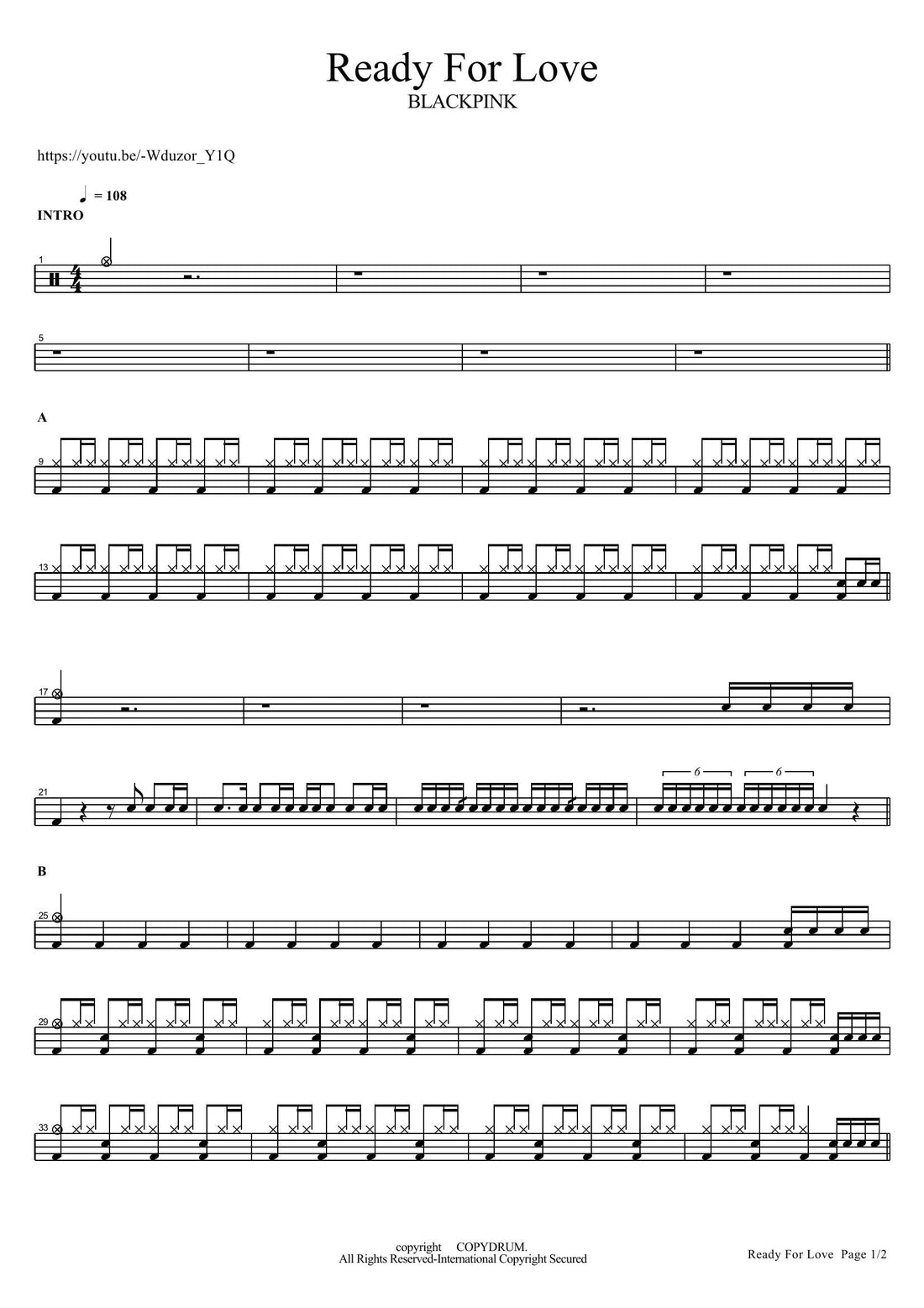 Ready for Love - Blackpink (블랙핑크) - Drum Sheet Music - COPYDRUM ...