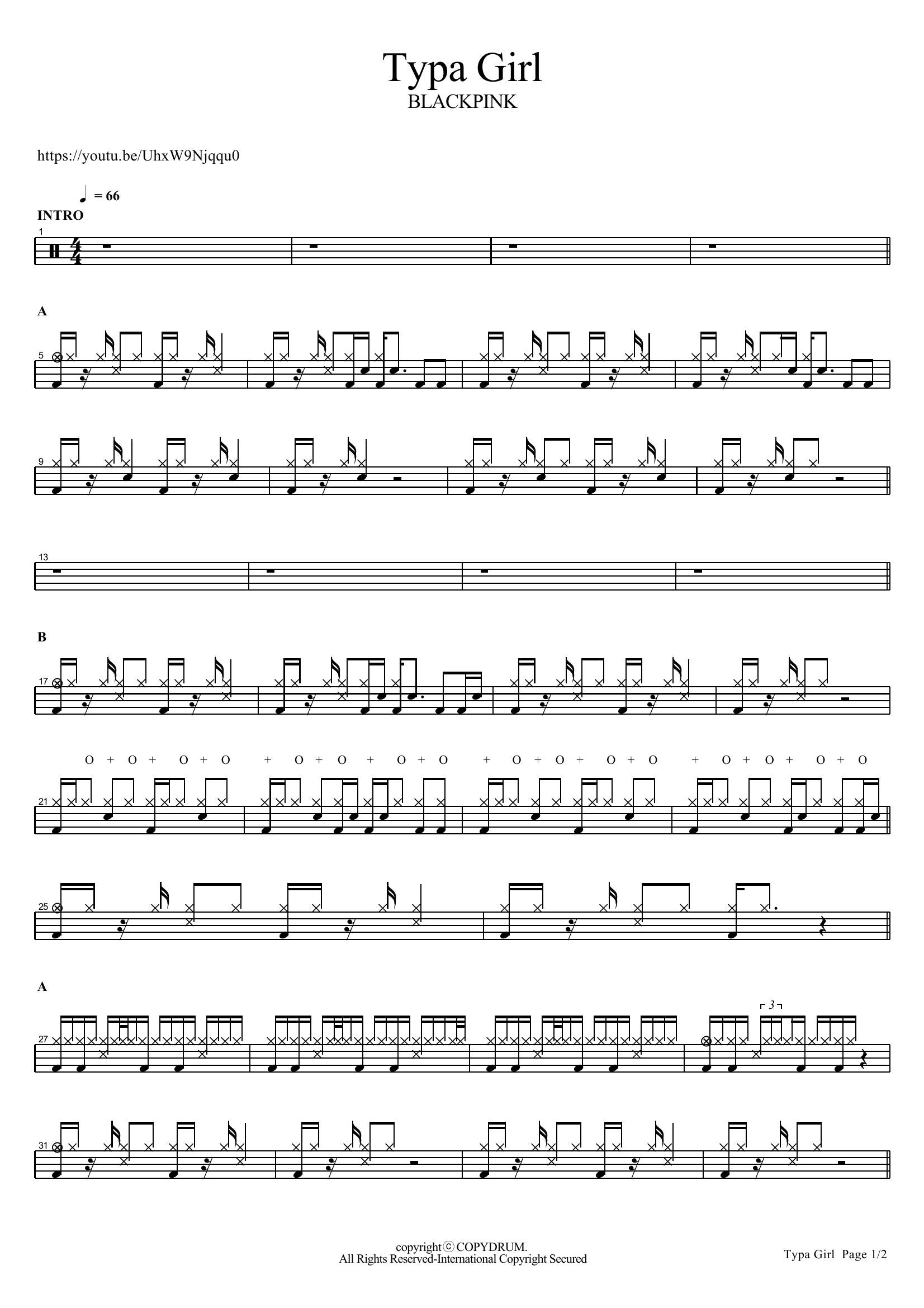 Typa Girl - Blackpink (블랙핑크) - Drum Sheet Music - COPYDRUM ...