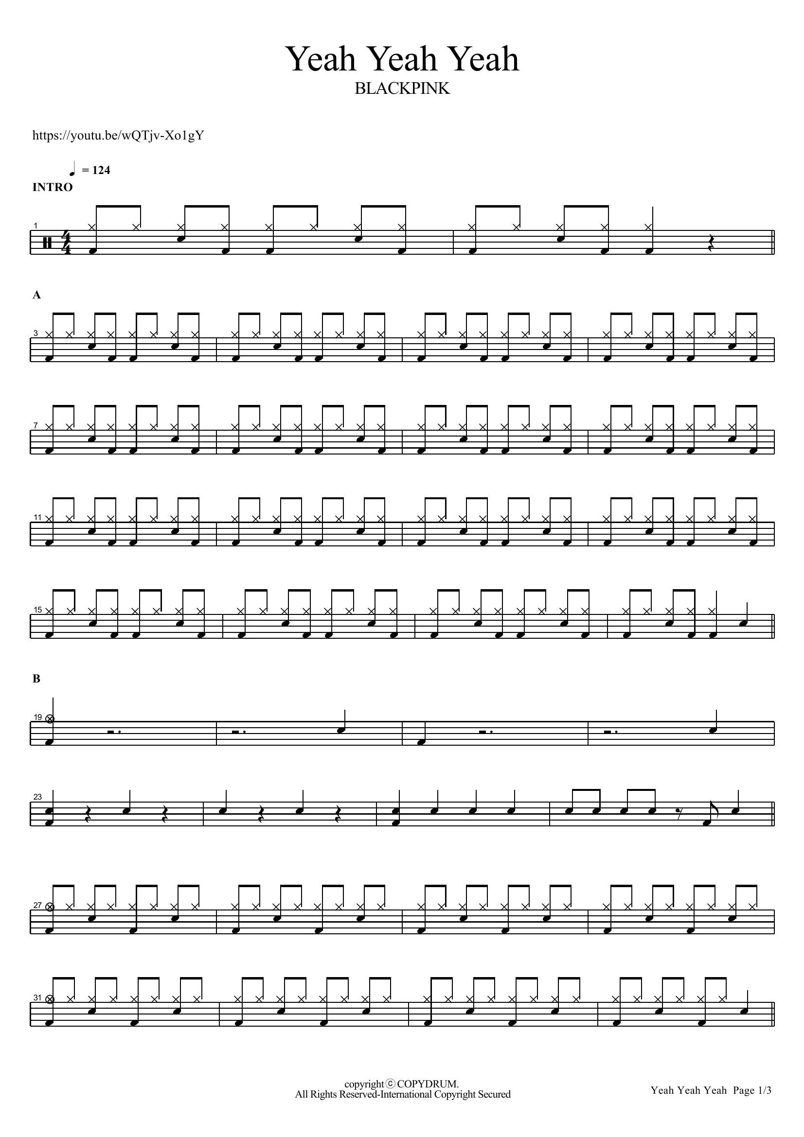Yeah Yeah Yeah - Blackpink (블랙핑크) - Drum Sheet Music - COPYDRUM ...