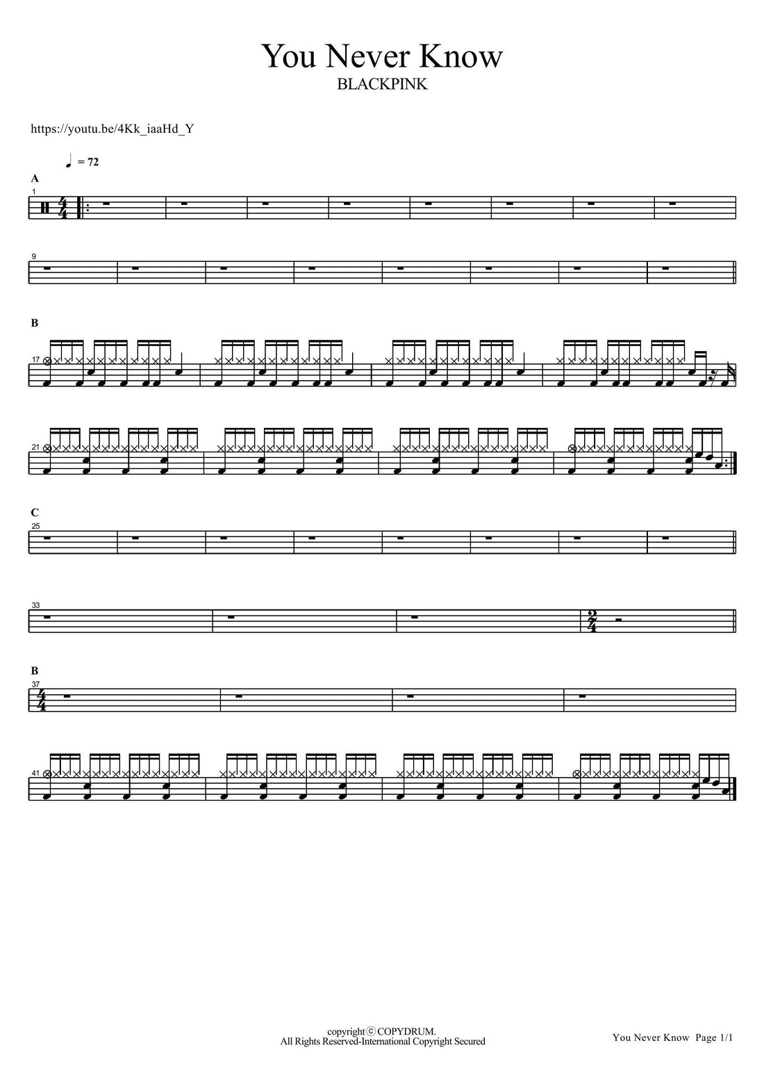 You Never Know - Blackpink (블랙핑크) - Drum Sheet Music - COPYDRUM ...
