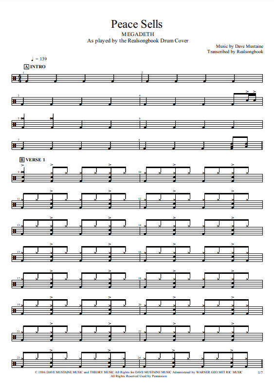 Peace Sells - Megadeth - Drum Sheet Music - Realsongbook ...