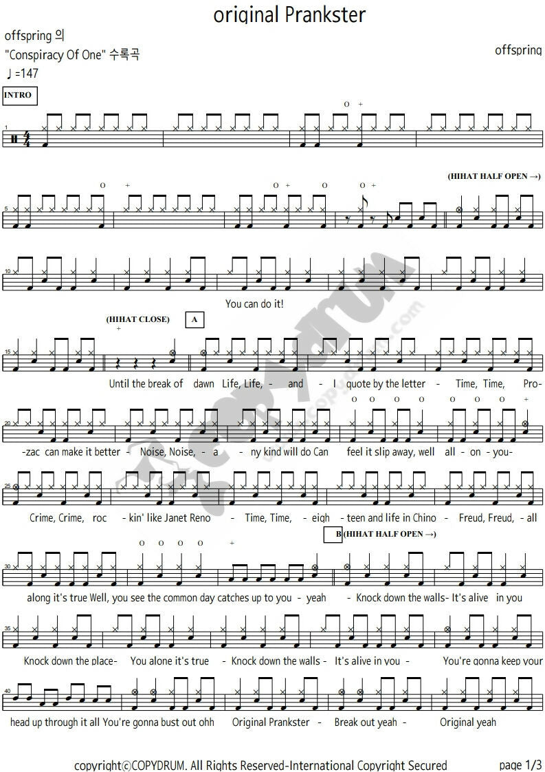 Original Prankster - The Offspring - Drum Sheet Music - COPYDRUM ...