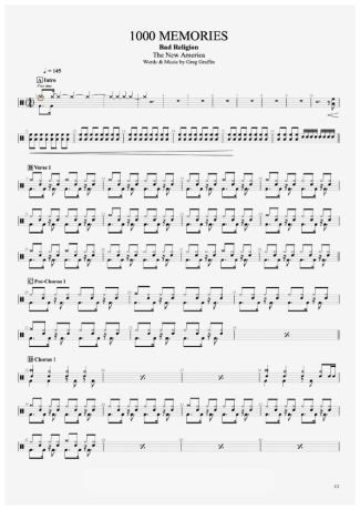 1000 Memories - Bad Religion - Drum Sheet Music - AriaMus.com ...