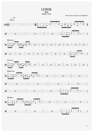 Loser - Beck - Drum Sheet Music - AriaMus.com – DrumSetSheetMusic