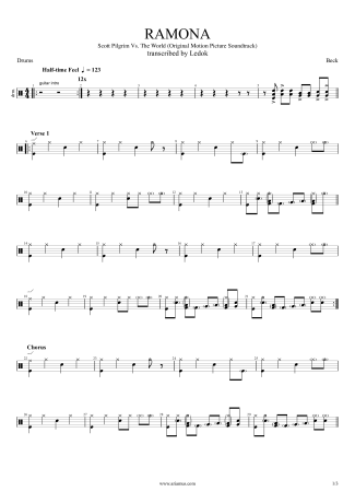 Ramona (Scott Pilgrim Vs. the World) - Beck - Drum Sheet Music ...