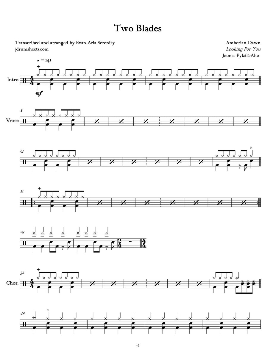 Two Blades - Amberian Dawn - Drum Sheet Music - Jaslow Drum Sheets ...
