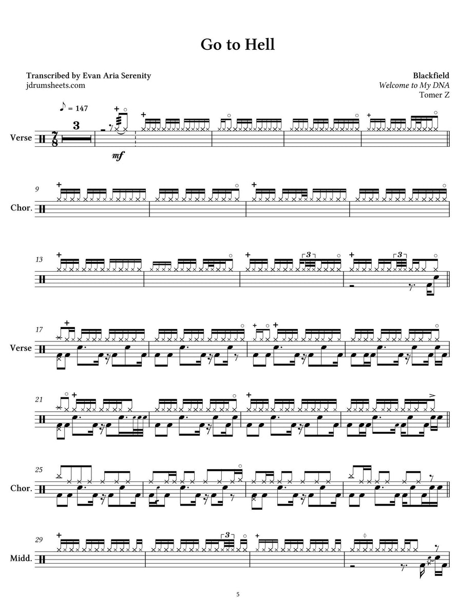 Go to Hell - Blackfield - Drum Sheet Music - Jaslow Drum Sheets ...