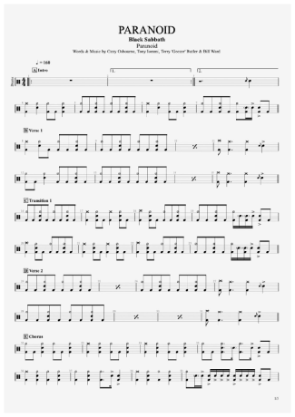 Paranoid - Black Sabbath - Drum Sheet Music - AriaMus.com ...