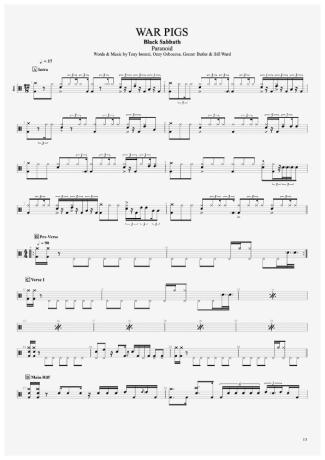 War Pigs - Black Sabbath - Drum Sheet Music - AriaMus.com ...