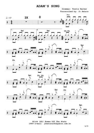 Adam's Song - Blink 182 - Drum Sheet Music - AriaMus.com ...